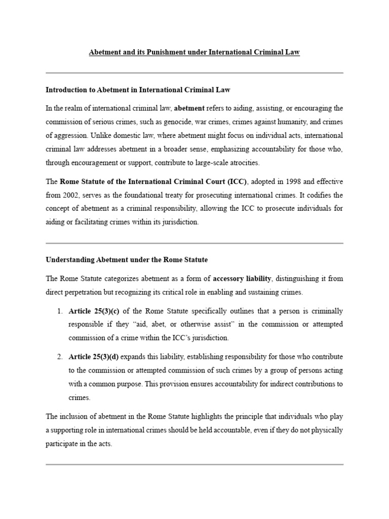 Abetment and Its Punishment Under International Criminal Law | PDF | Aiding And Abetting ...