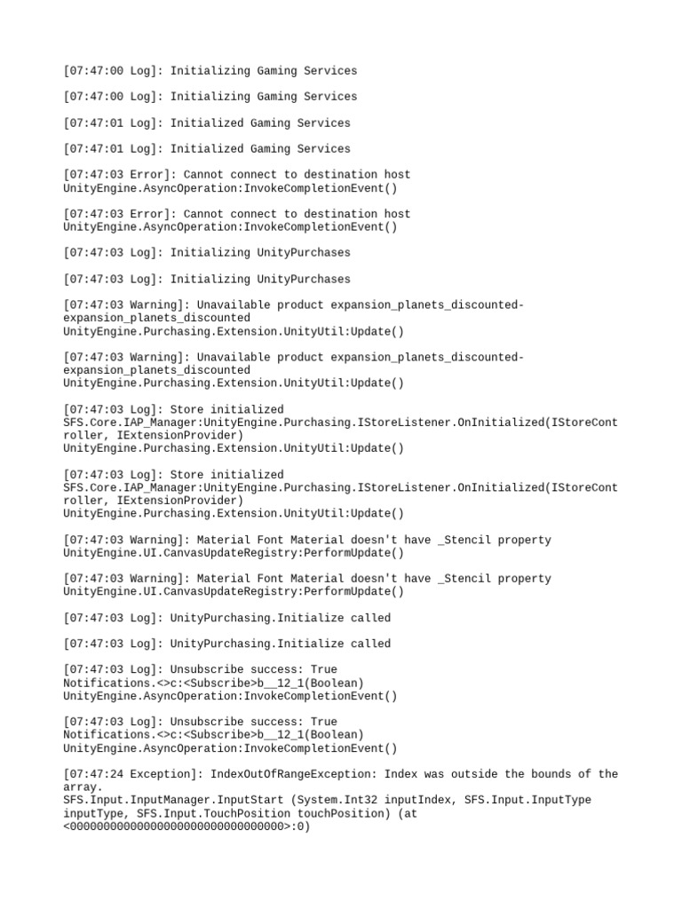 Unity Gaming Services Initialization Log | PDF | Computer Programming | Computing