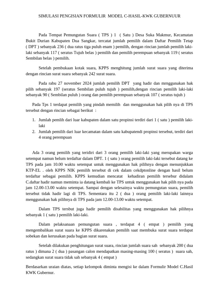 Simulasi Pengisian Formulir Model C | PDF