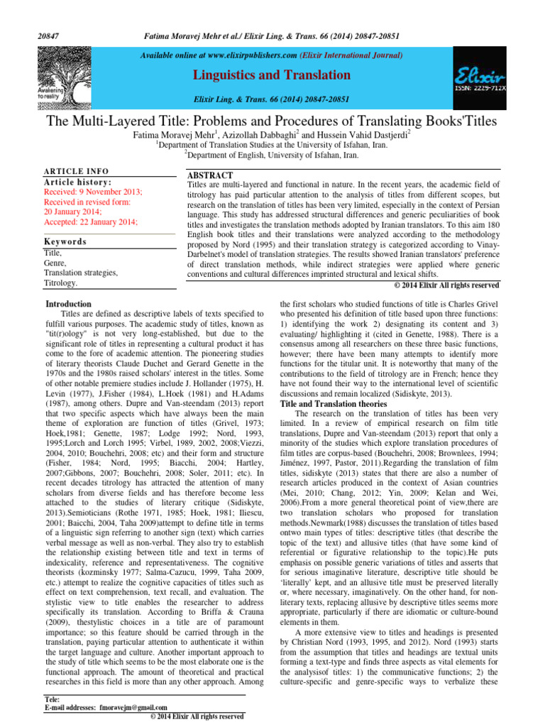 The Multi Layered Title Problems and Pro | PDF | Translations | Linguistics