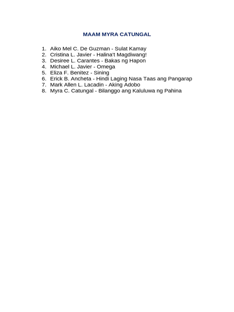 Maam Myra Catungal Pdf