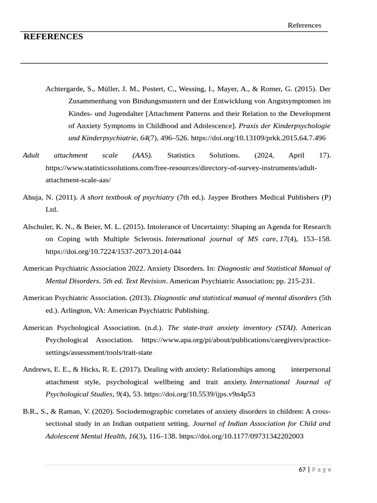 References | PDF | Anxiety | Mental Disorder