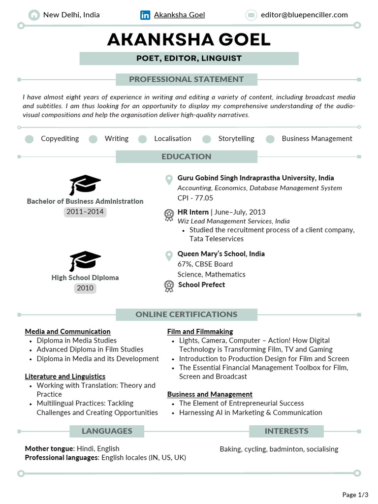 Akanksha Goel - Detailed CV | PDF | Copy Editing | Editing