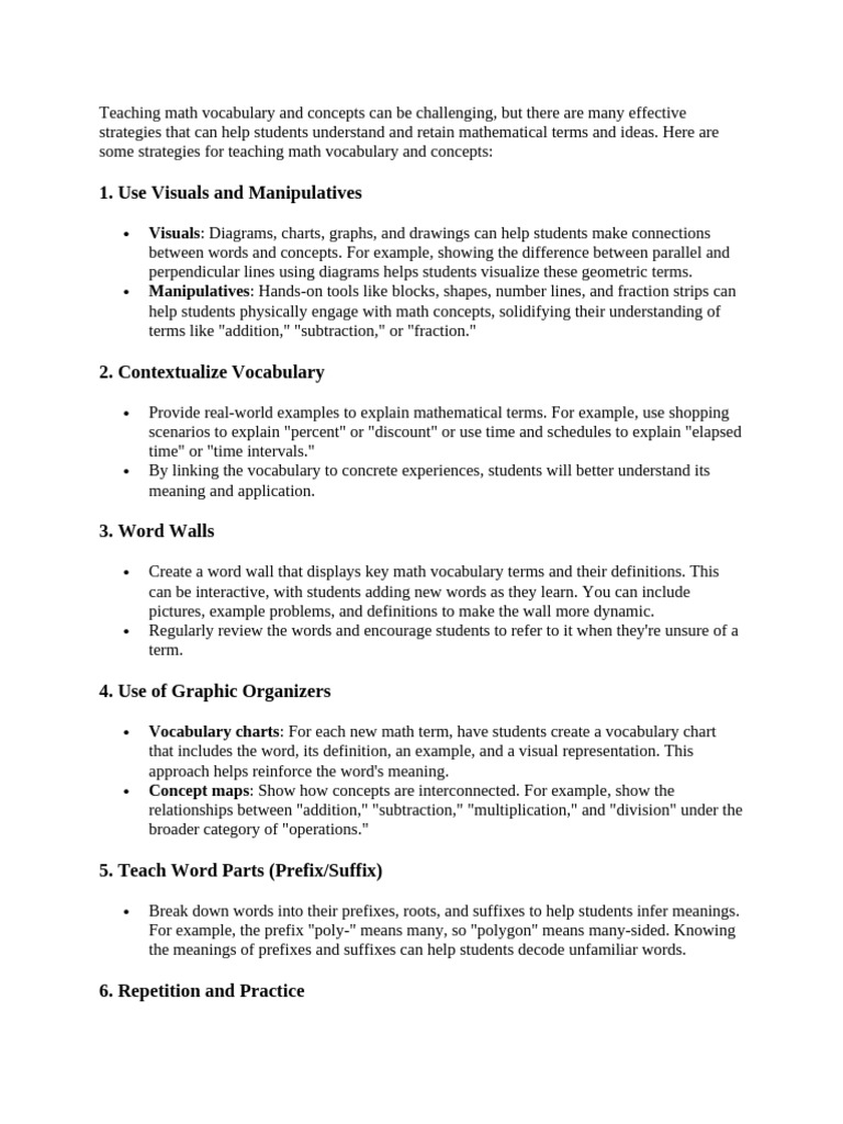 Strategies for Teaching Math Vocabulary | PDF | Mathematics | Vocabulary