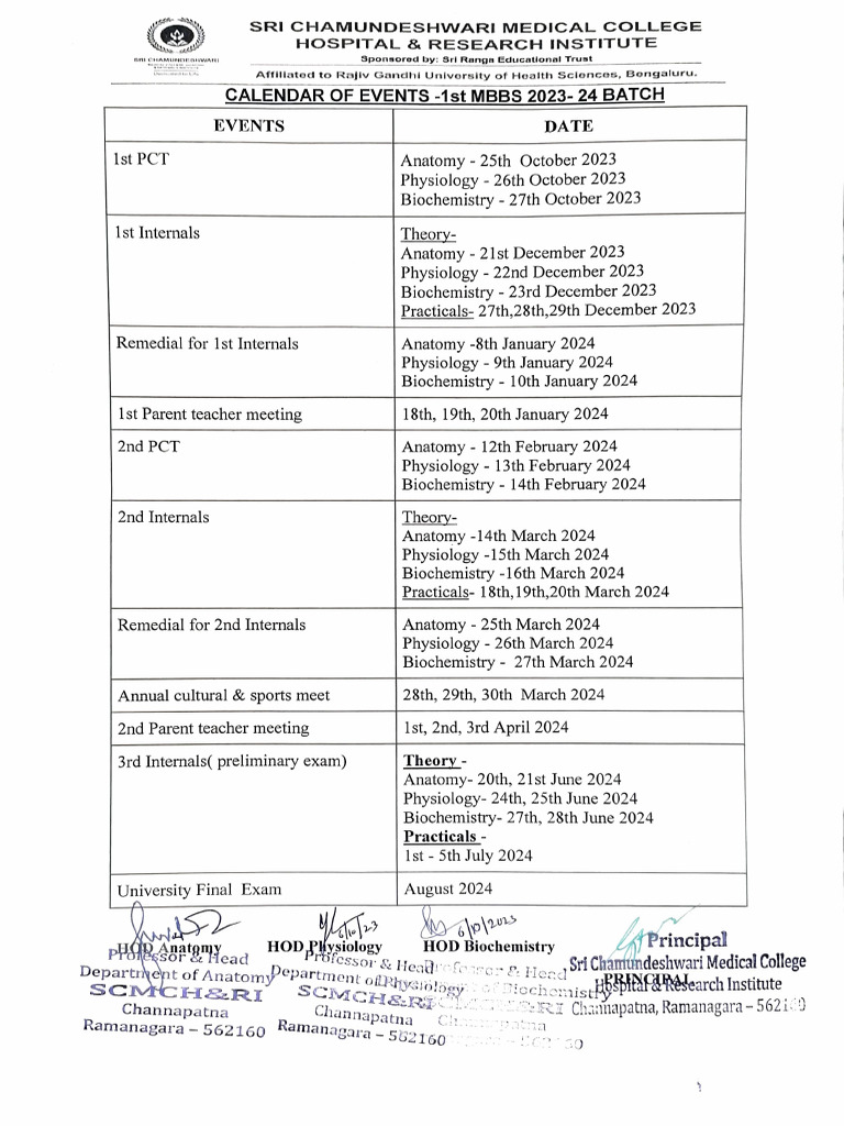 Academic Calendar of Events | PDF