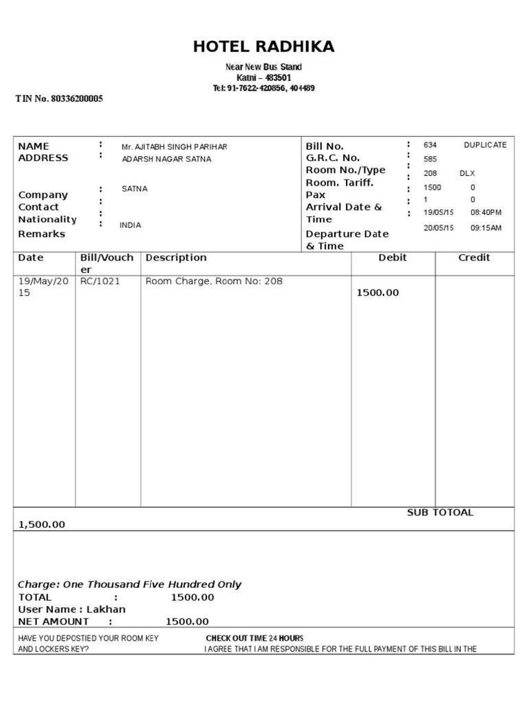 Hotel Bill | PDF