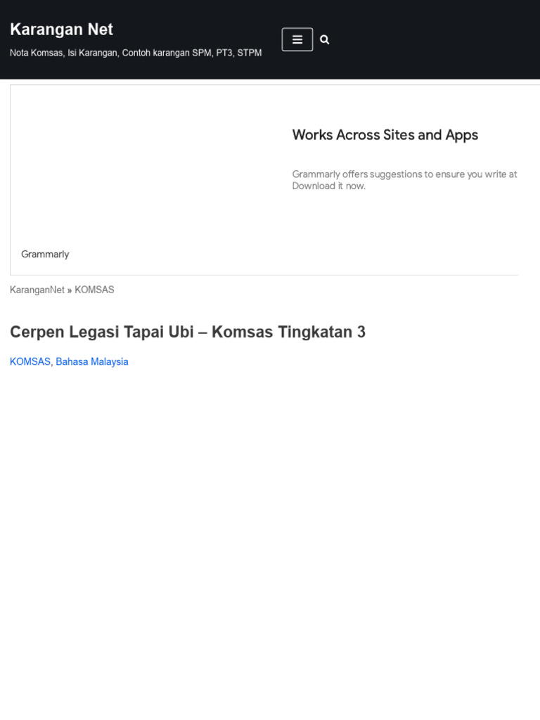 Cerpen Legasi Tapai Ubi - Komsas Tingkatan 3 - Karangan Net | PDF ...