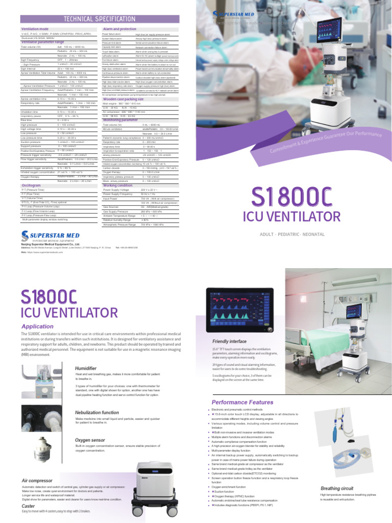 S1800C ICU Ventilator Brochure | PDF | Breathing | Respiratory System