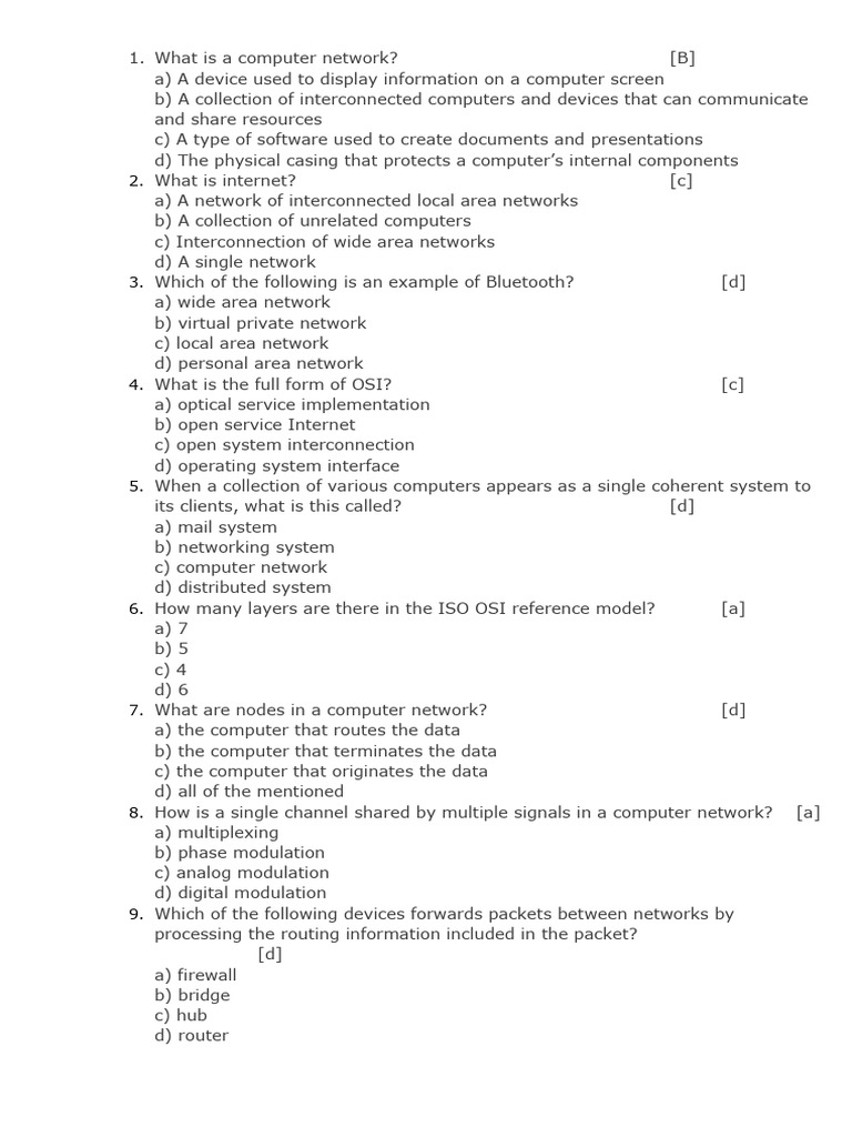 Important Question of Computer Networks | PDF | Computer Network | Osi ...