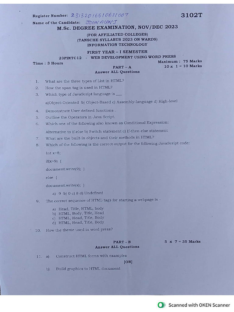 1st Semester Question Papers | PDF