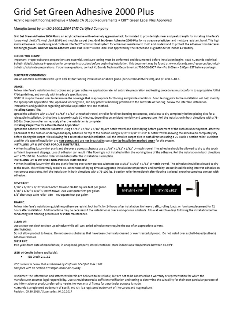 Grid Set Green Adhesive 2000 Plus Guide | PDF | Flooring | Adhesive