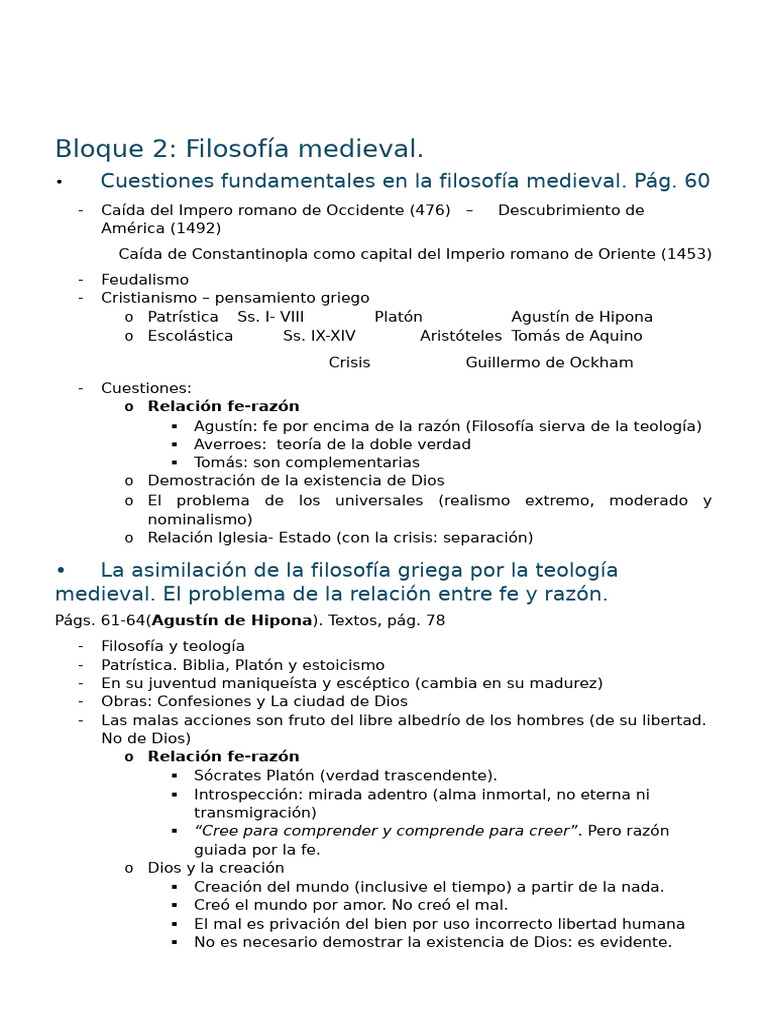 Bloque 2 Filosofía Medieval | PDF | Filosofia Medieval | Tomás de Aquino