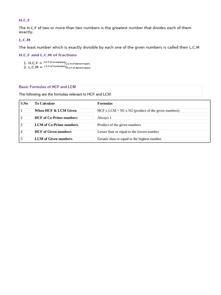 LCM & HCF Concepts MBA | PDF
