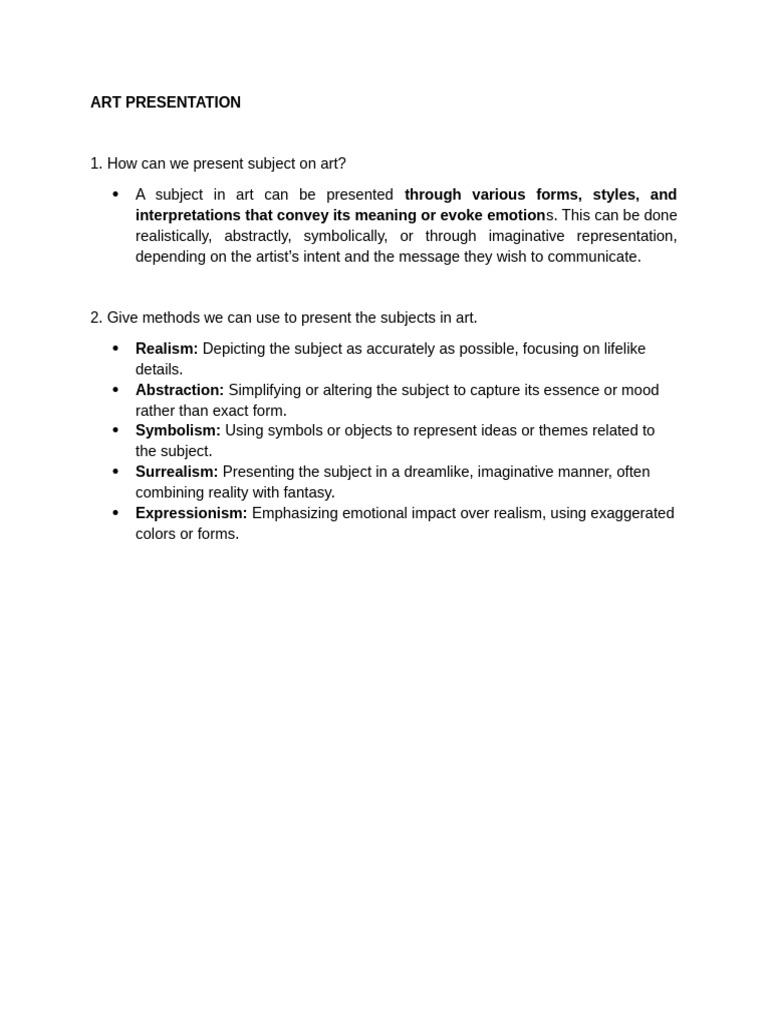 Methods for Presenting Art Subjects | PDF