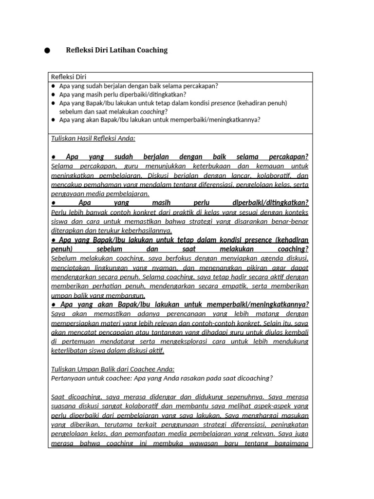 5 - Lembar Refleksi Diri Latihan Coaching-1 | PDF