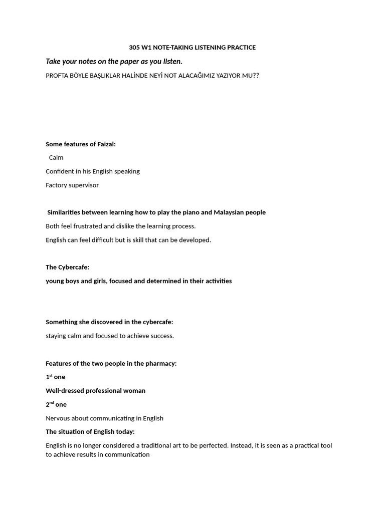 305 W1 NOTE-Taking Exercise | PDF | English Language | Cognition