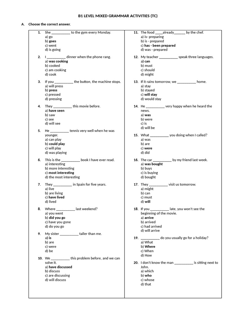 B1 Mixed Grammar Activities and Exercises | PDF
