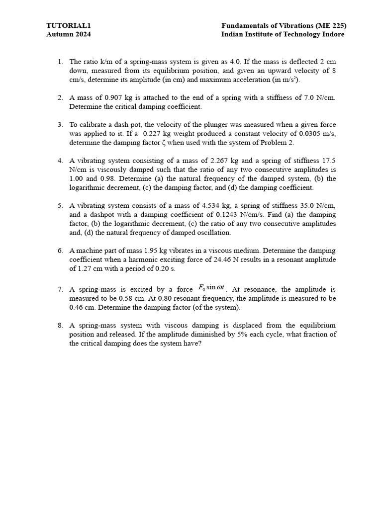 Tutorial 1 Vib | PDF | Science & Mathematics | Technology & Engineering