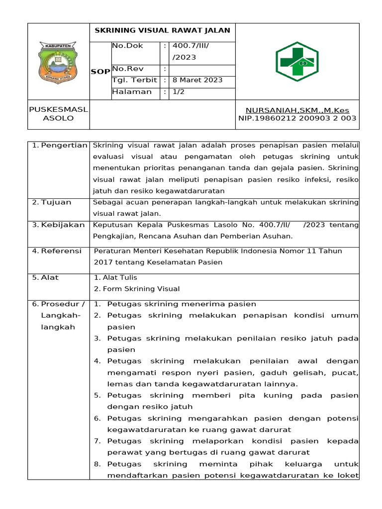 3.2.1.a.2.b SOP SKRINING VISUAL | PDF | Pengembangan Diri