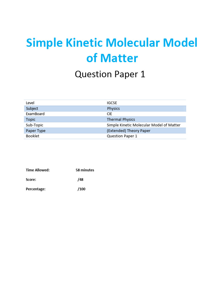 21.1-Simple Kinetic Molecular Model of Matter-Cie Igcse Physics Ext ...