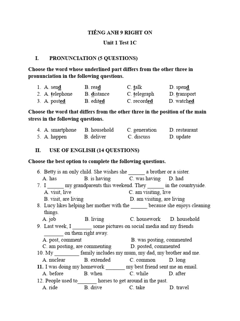 English 9 Unit 1 Test Overview | PDF | Internet | Communication