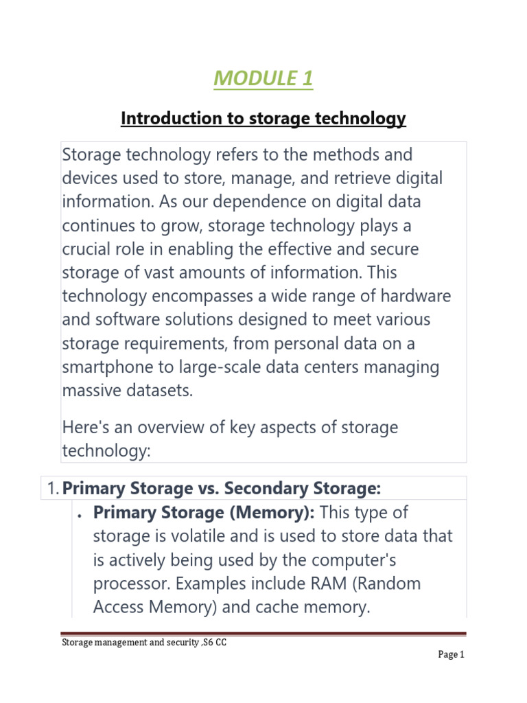 Overview of Storage Technology | PDF | Computer Data Storage | Hard ...