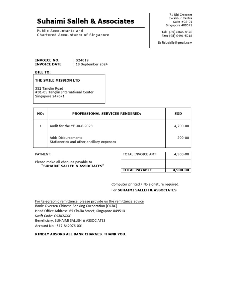 Invoice S24019-Smile Mission | PDF