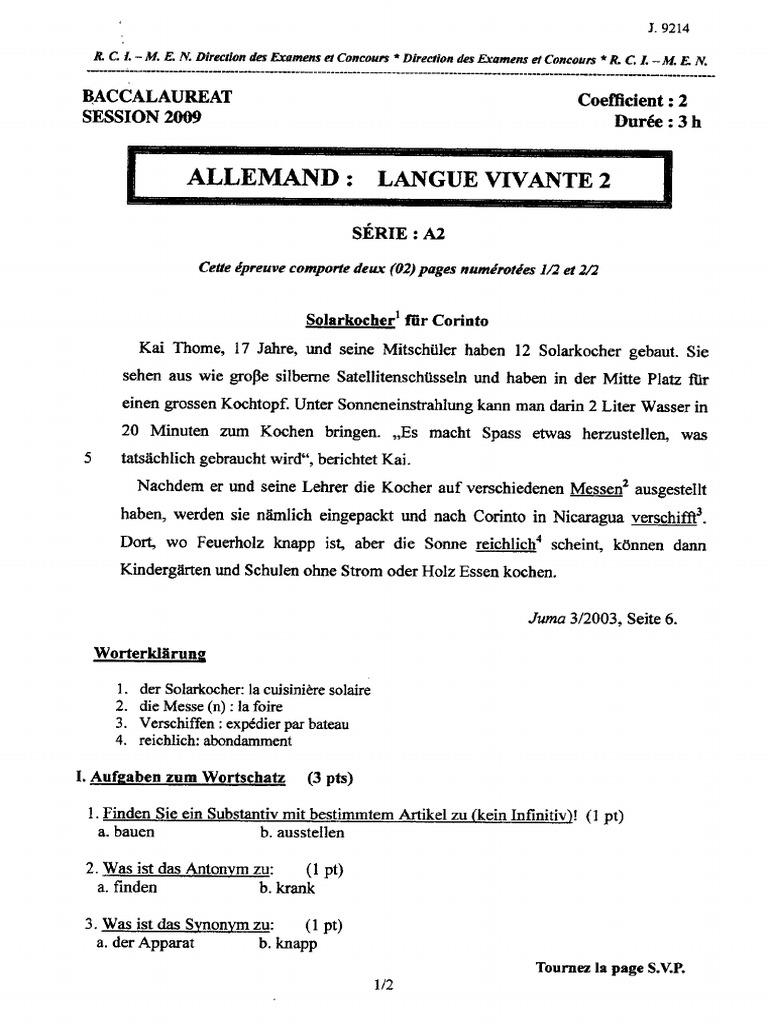 Bac A2 All 2009 | PDF