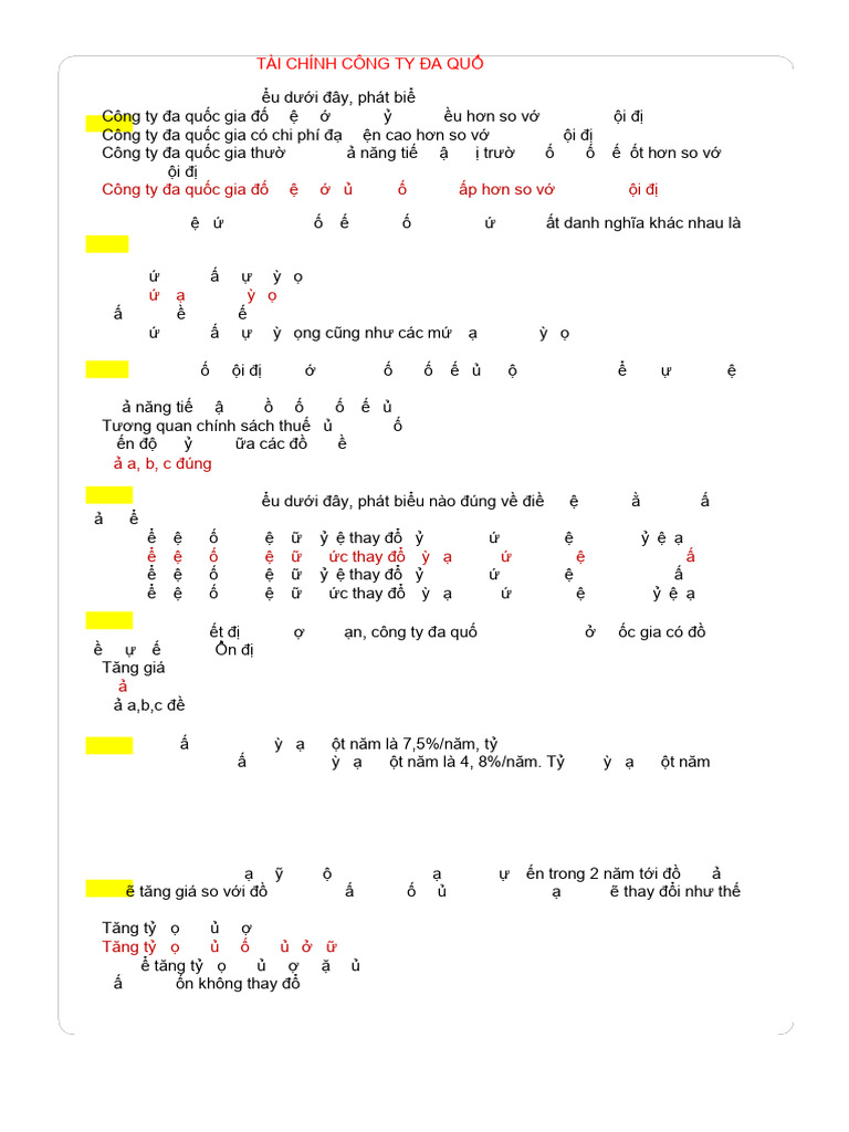 Bo Cau Hoi Trac Nghiem On Tap Mon Tai Chinh Cong Ty Da Quoc Gia Co Dap 4506 | PDF