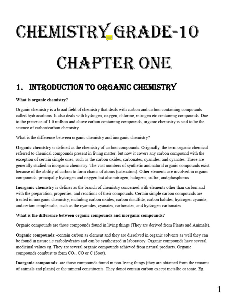 1 INTRODUCTION TO ORGANIC CHEMISTRY FOR G 10 NOV 25, 2021 pdf1 1 | PDF ...