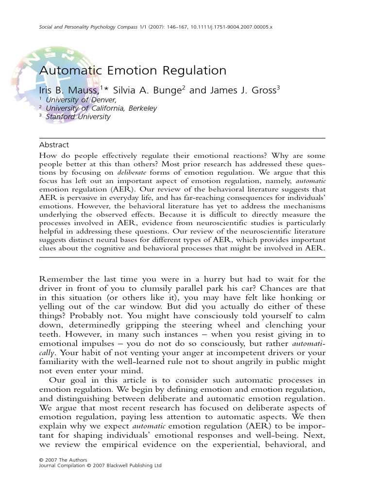 Understanding Automatic Emotion Regulation | PDF | Emotions | Emotional ...