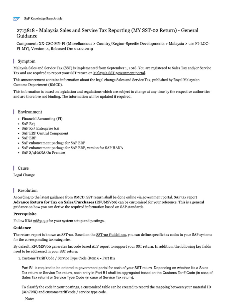 Malaysia Sales and Service Tax Reporting (MY SST-02 Return) - General ...