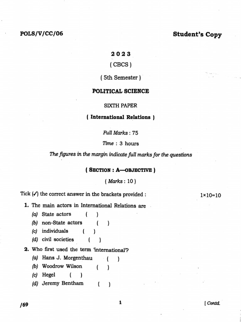 2023 5 Sem Pol Science Sixth Paper (International Relations) | PDF