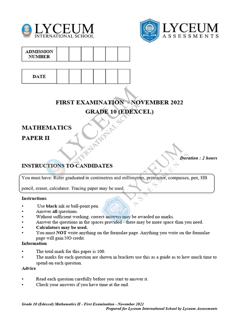 Grade 10 Edexcel Mathematics II | PDF | Function (Mathematics) | Triangle