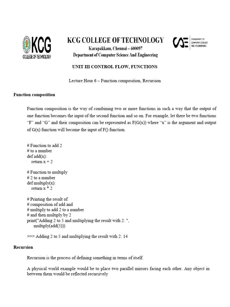 Unit III Lecture Hour 6 | PDF | Function (Mathematics) | Recursion Unit III Lecture Hour 6 | PDF | Function (Mathematics) | Recursion
