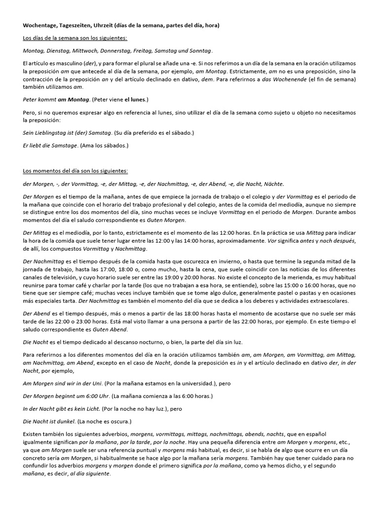 4-Wochentage Tageszeiten - Días, Partes Del Dia y Horas | PDF ...