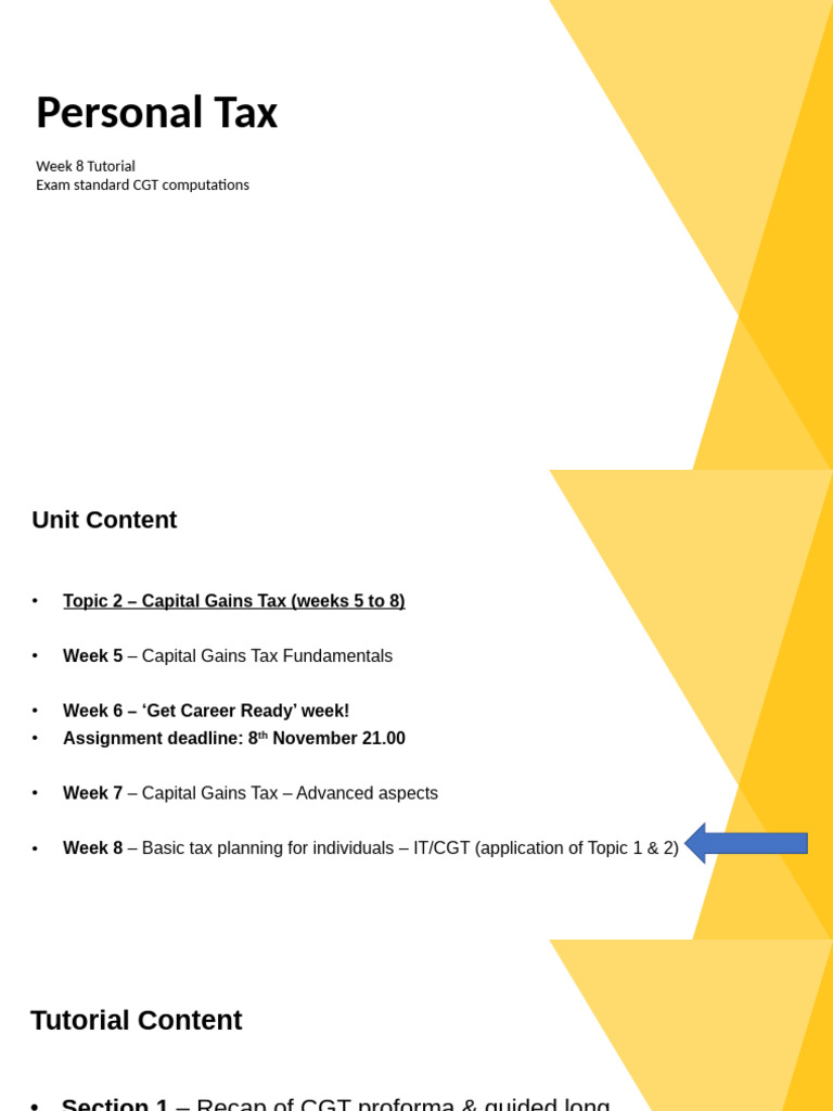 Week 8 Tutorial Slides | PDF | Capital Gains Tax | Taxes
