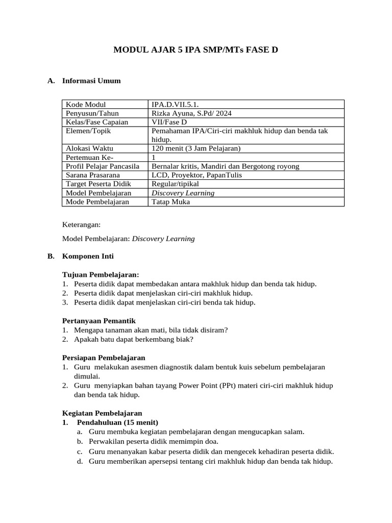Modul IPA 1 - Bab 5 - Klasifikasi Makhluk Hidup - Docx FIXS | PDF