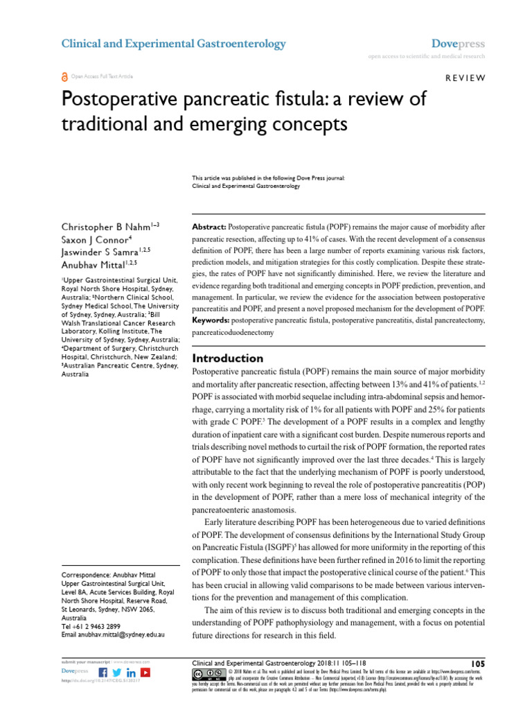 Postoperative Pancreatic Fistula A Review | PDF | Randomized Controlled Trial | Pancreatic Cancer
