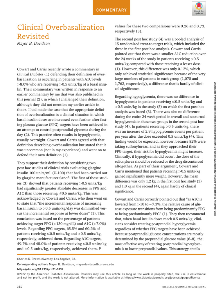 Clinical Overbasalization Revisited | PDF | Hypoglycemia | Diabetes