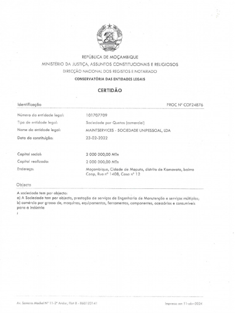 Certidao Comercial Actualizado. | PDF