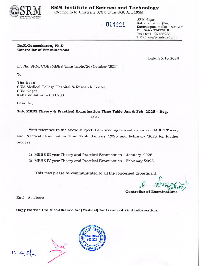 MBBS - Theory & Practical Time Table | PDF