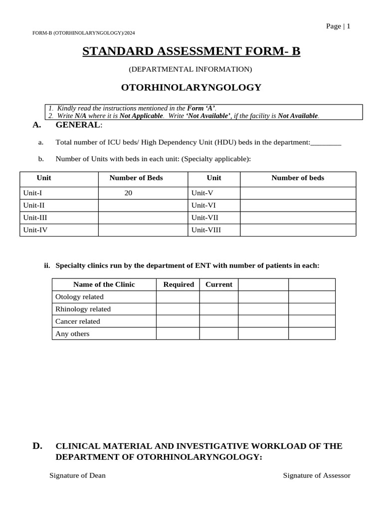 Otorhinolaryngology Assessment Form 2024 | PDF | Medicine | Medical ...