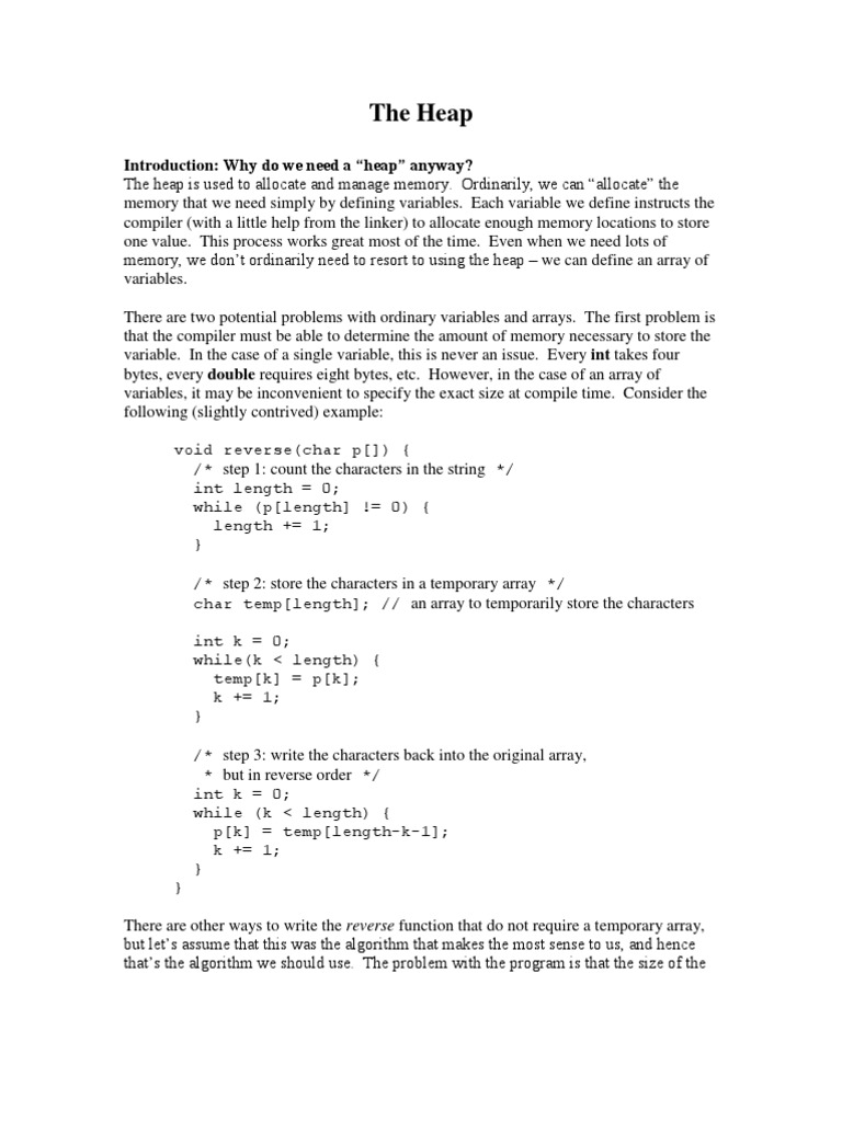 The Heap Explained | PDF | Pointer (Computer Programming) | Array Data ...