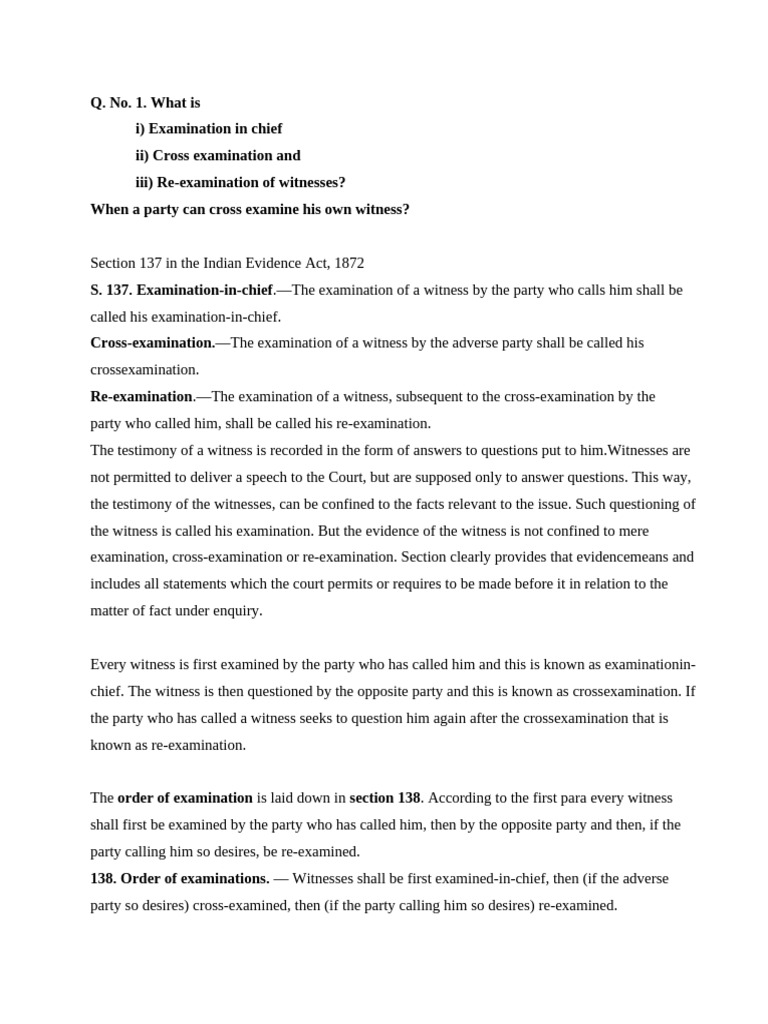 Evidence Unit 5 | PDF | Witness | Cross Examination