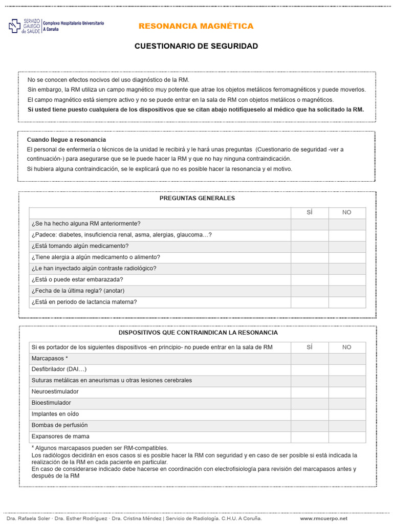 2 - Cuestionario de Seguridad RM | PDF | Especialidades Medicas ...