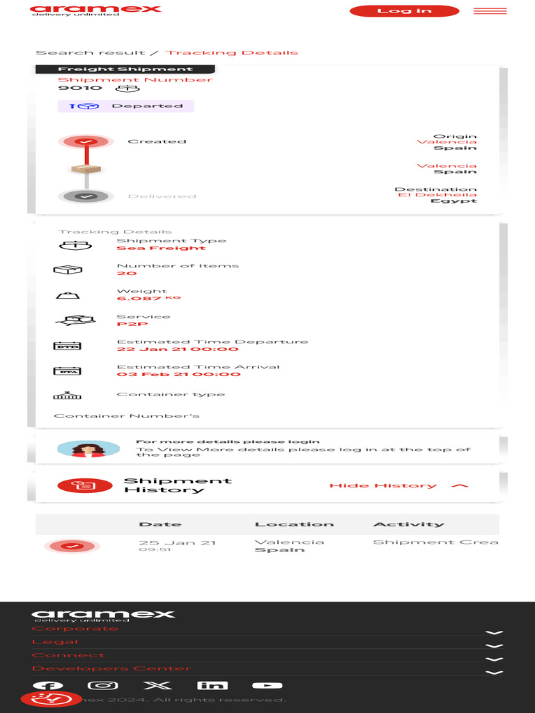 Aramex Sea Freight Tracking Details | PDF
