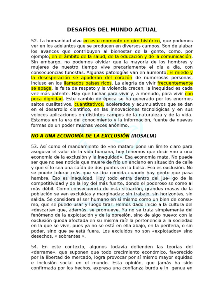 Desafíos Del Mundo Actual - Evangelización Creativa | PDF | Iglesia Católica | Desigualdad social