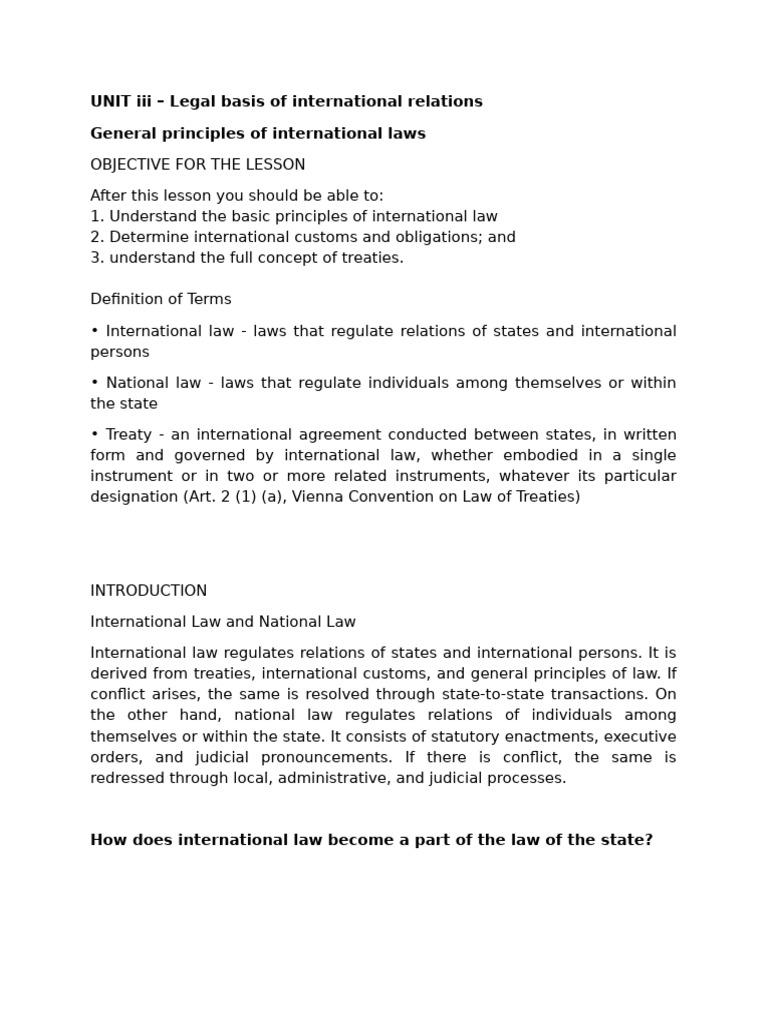 UNIT III | PDF | Treaty | International Law