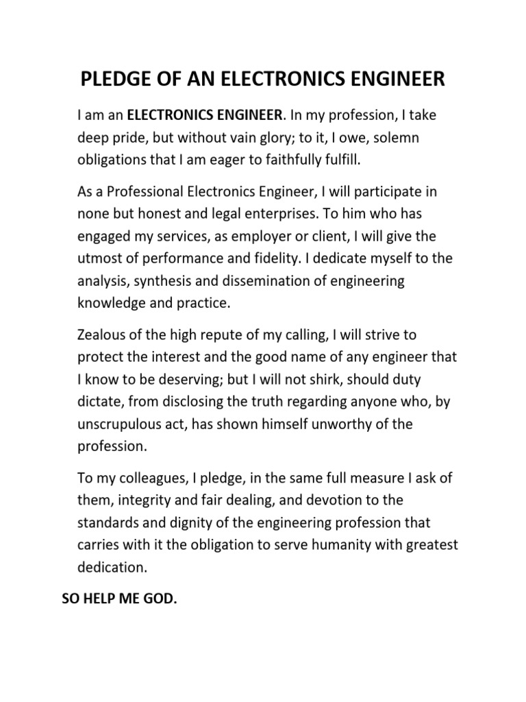 Pledge of An Electronics Engineer | PDF | Technology & Engineering